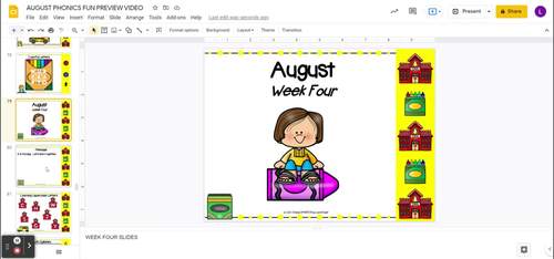 August Kindergarten Daily Digital Phonics Fun Activities For GOOGLE SLIDES
