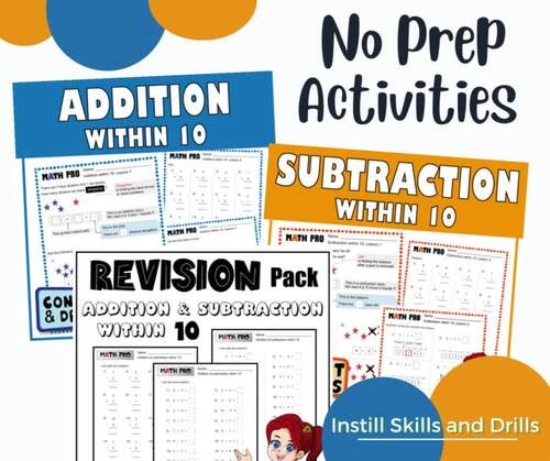 Addition and Subtraction within 10 Concept & Guided Practice Worksheets ...
