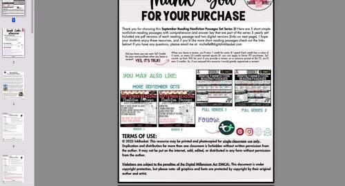 September Reading Passages Series 3 Set of 5, w/ Comprehension, DIGITAL ...