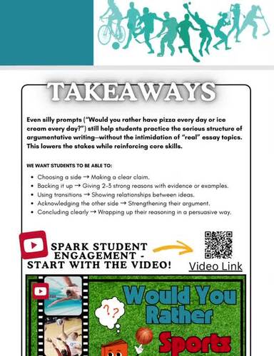 Would You Rather Brain Break & Persuasive Writing Activity: SPORTS EDITION