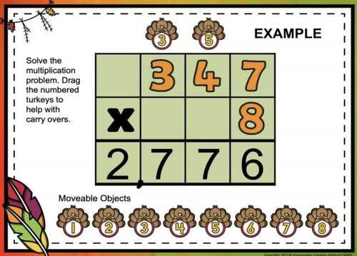 Thanksgiving 3 Digit by 1 Digit Multiplication Standard Form Boom Cards