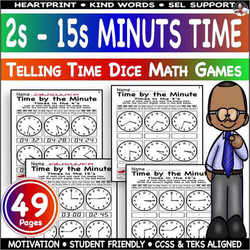 Telling Time to the Nearest 2, 3,4,5 and 15 Minutes Telling time dice ...