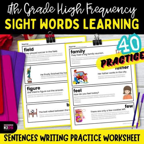 4th Grade High Frequency Sight Words Learning & Sentences Writing Worksheet