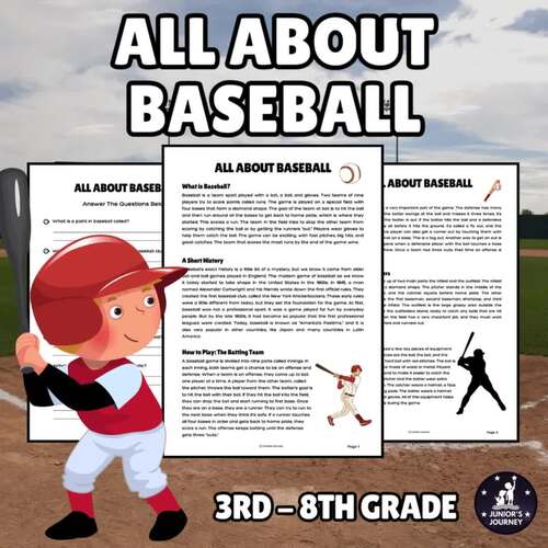 Baseball Reading Comprehension | Informational Worksheet | Grades 3 - 8