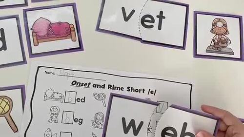 Onset and Rime Short E CVC Word Building Activities for Centers | TPT