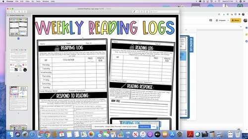 Weekly Reading Logs with Specific Response Topics by Teaching in Paradise