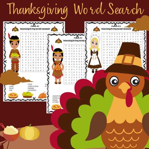 Fun Activity Thanksgiving Word Search Puzzle Hard Vocabulary November ...