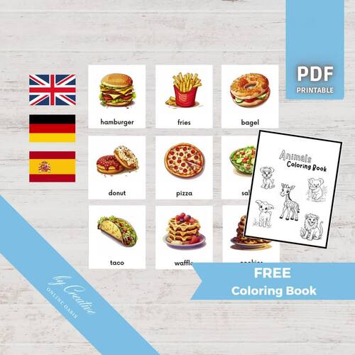FAST FOOD • 30 Montessori Flashcards • Language Card • German English ...
