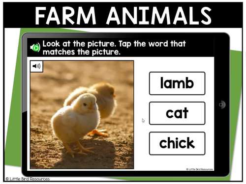 Farm Animals Names Vocabulary Boom Cards inc Audio | Level 2 Identify ...
