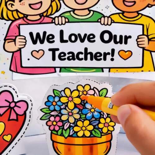 Teacher Appreciation Pop-Up Standee Coloring Crafts, DIY Thank You Gift ...
