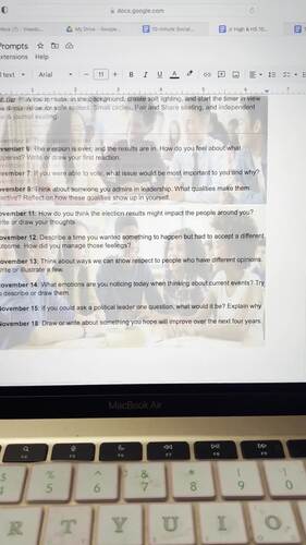 Post Election Social Emotional Daily Prompts for 6th-12th grade Nov-Dec ...