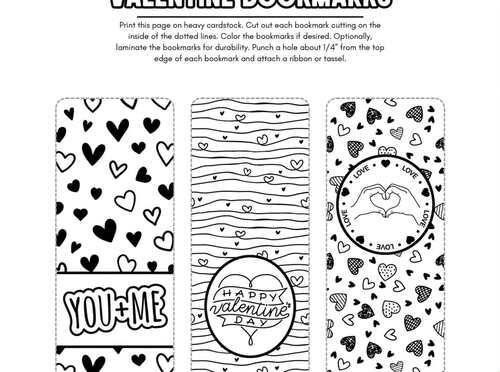 Valentine’s Day Coloring Bookmarks, Valentine’s Day Craft, Heart Crafts