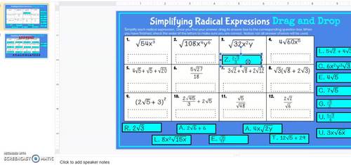 Simplifying Radical Expressions Drag & Drop | DIGITAL Activity by Math Stop