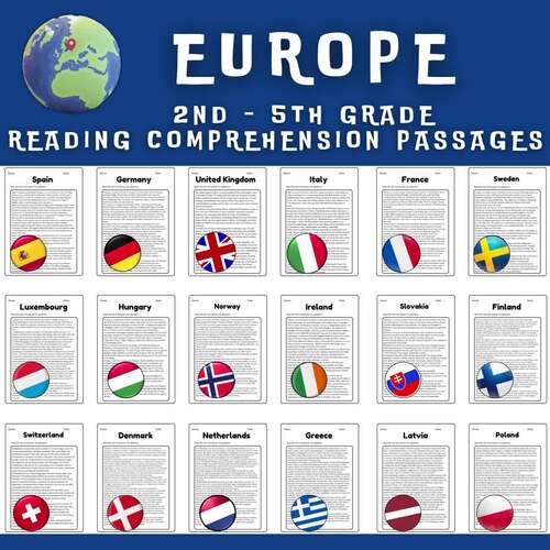 Europe Reading Comprehension Passages Worksheets Bundle by Mary Momerwids