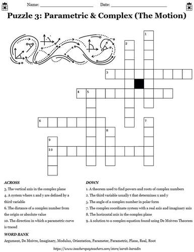 Pre-Calculus Unit 3 Vectors & Polar Math Crossword Puzzle With Word Banks