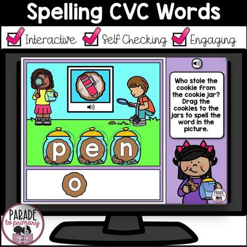 DIGITAL Spelling CVC Words - Boom Cards - Preschool - Pre-K - Kindergarten
