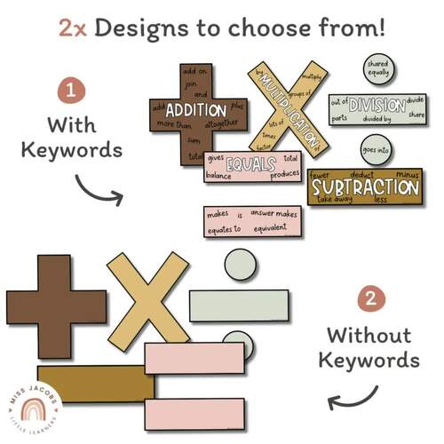 Large Math Symbols | Daisy Gingham Neutrals Math Classroom Decor