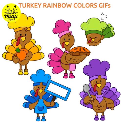 Turkey Chef Rainbow Colors Animated Clipart | thanksgiving | cooking | GIF