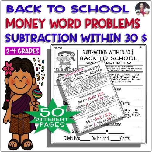 Back to School Money Math Problem Subtraction within 30 Flash Plus ...