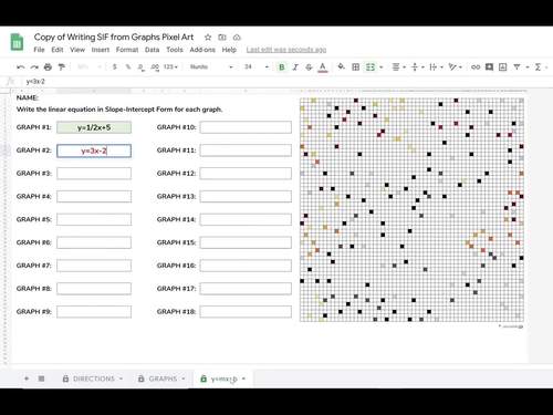 Google Sheets Digital Pixel Art Math Writing Linear Equations from Graphs