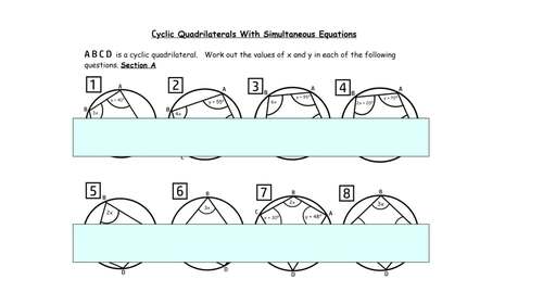 CYCLIC QUADRILATERALS WITH SIMULTANEOUS EQUATIONS by Dr Johnson