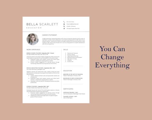 Teacher resume template with Photo, 3 page educator CV curriculum vitae
