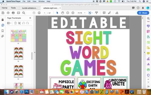 EDITABLE April sight word games for Kindergarten | TPT