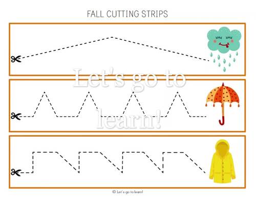 Fall Cutting Practice, Autumn Scissor Skills, Strips, Worksheets