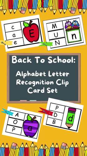 Alphabet Letter Recognition Clip Cards|Back to School | Uppercase and ...