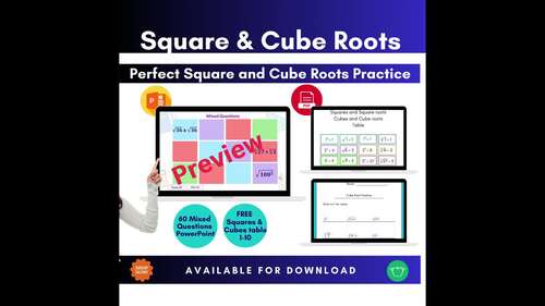 Square and Cube root practice | worksheets | 60 question PowerPoint