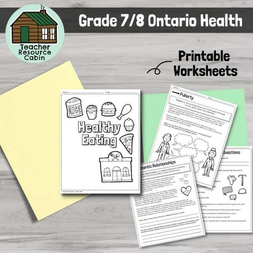 Grade 7/8 Ontario Health Workbooks by Teacher Resource Cabin | TPT