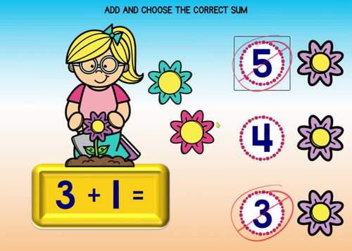 Spring Math Boom Cards Addition Sums to 5 - Flowers by Hajar Tots