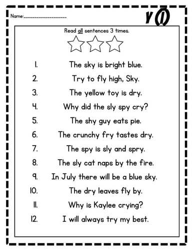 Y Long I, Y Long E, EY Decodable Sentences by Ladybug Lane Creations