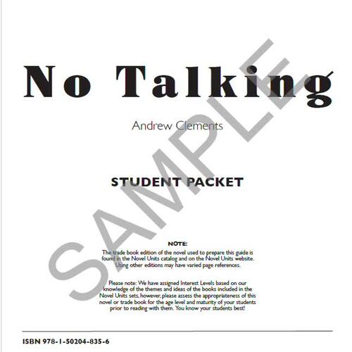 No Talking Novel Units® Student Packet Novel Study | TPT