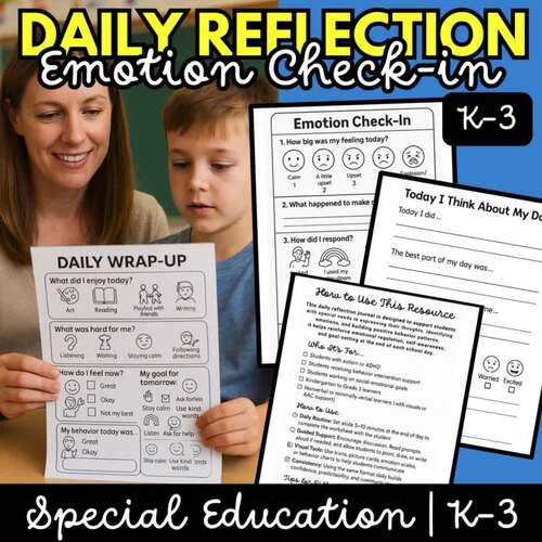 Daily Emotional Check-In with Students | SEL Reflection Worksheets K-3