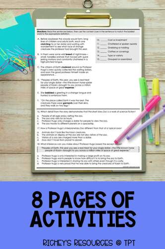 Zoo by Edward Hoch Short Story Unit Aligned with HMH 6 Digital and Print