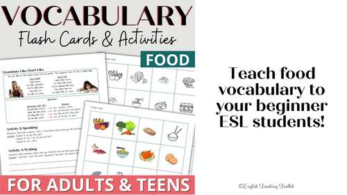 Beginner Adult ESL Vocabulary Activities Worksheets & Flashcards - Food