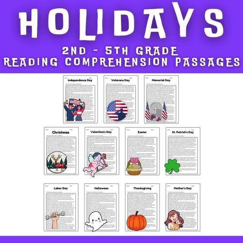 USA Holidays 2nd - 5th Grade Reading Comprehension Passages Worksheets ...