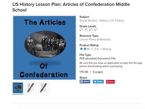 US History Lesson Plan: Articles of Confederation Middle School | TPT