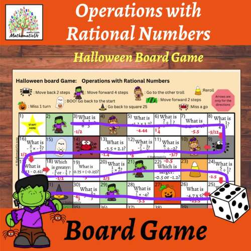 Operations with Rational Numbers Halloween Board game by MathematicUs