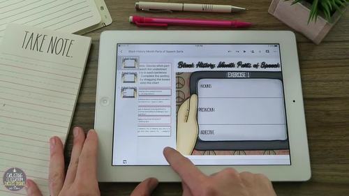 Parts of Speech Sorting Game for Black History Month, Printable and Digital