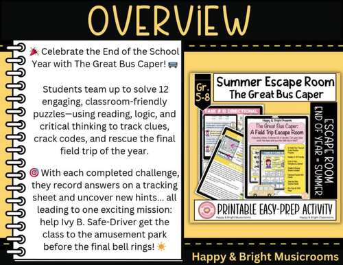 Summer Escape Room Activity for Middle School, End-of-Year Logic Puzzle ...