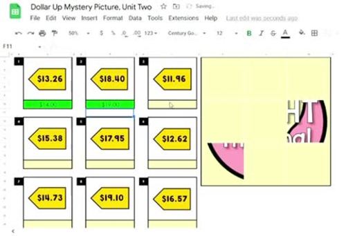 Life Skills - Money - Dollar Up - Mystery Picture - Google Sheets