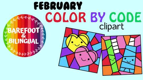 February Color by Code Clipart - Lunar New Year, Valentines, Mardi Gras ...