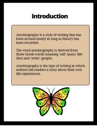 Autobiography Memoir Introduction Workbook for students - Digital and Print