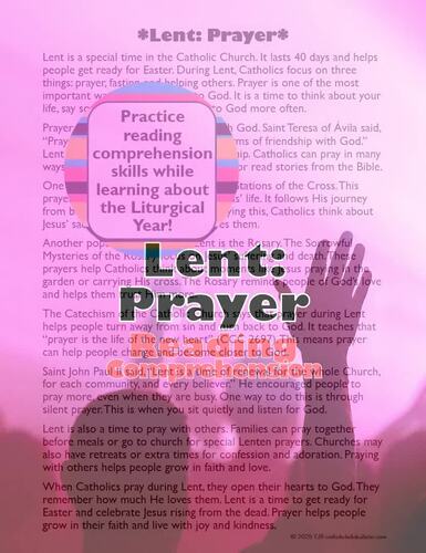 Lent Prayer Catholic Tradition Reading Comprehension Passage ...