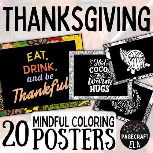 Thanksgiving Mindful Coloring Posters | Classroom Decor | November | SEL