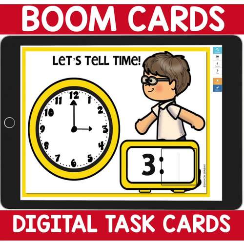 Telling Time to the Hour and Half Hour Boom Cards 1st Grade No Prep ...