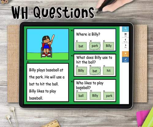 Short Stories WH Questions Boom Cards 3 Audio - Picture Comprehension ...