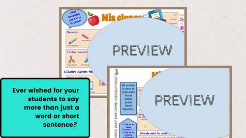 Spanish School Supplies Classes Back to School Chat Mat Speaking Activity